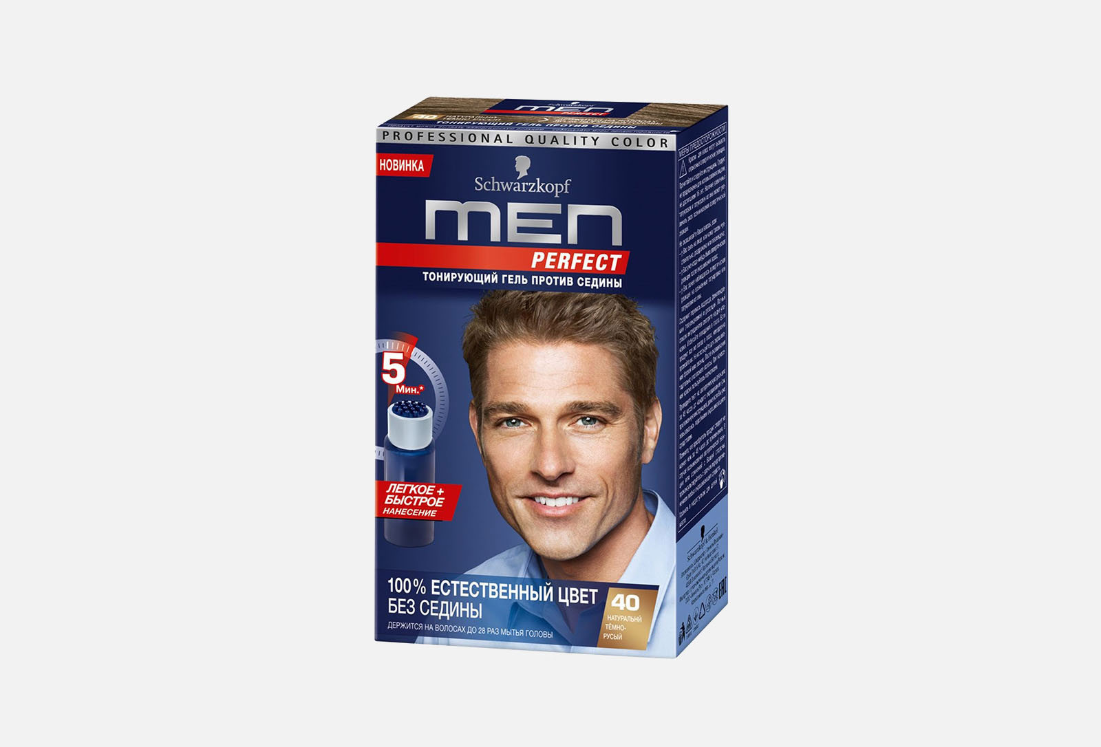 Men perfect Тонирующий гель против седины Men Perfect 40, натуральный темно-русый 80 мл — купить ...