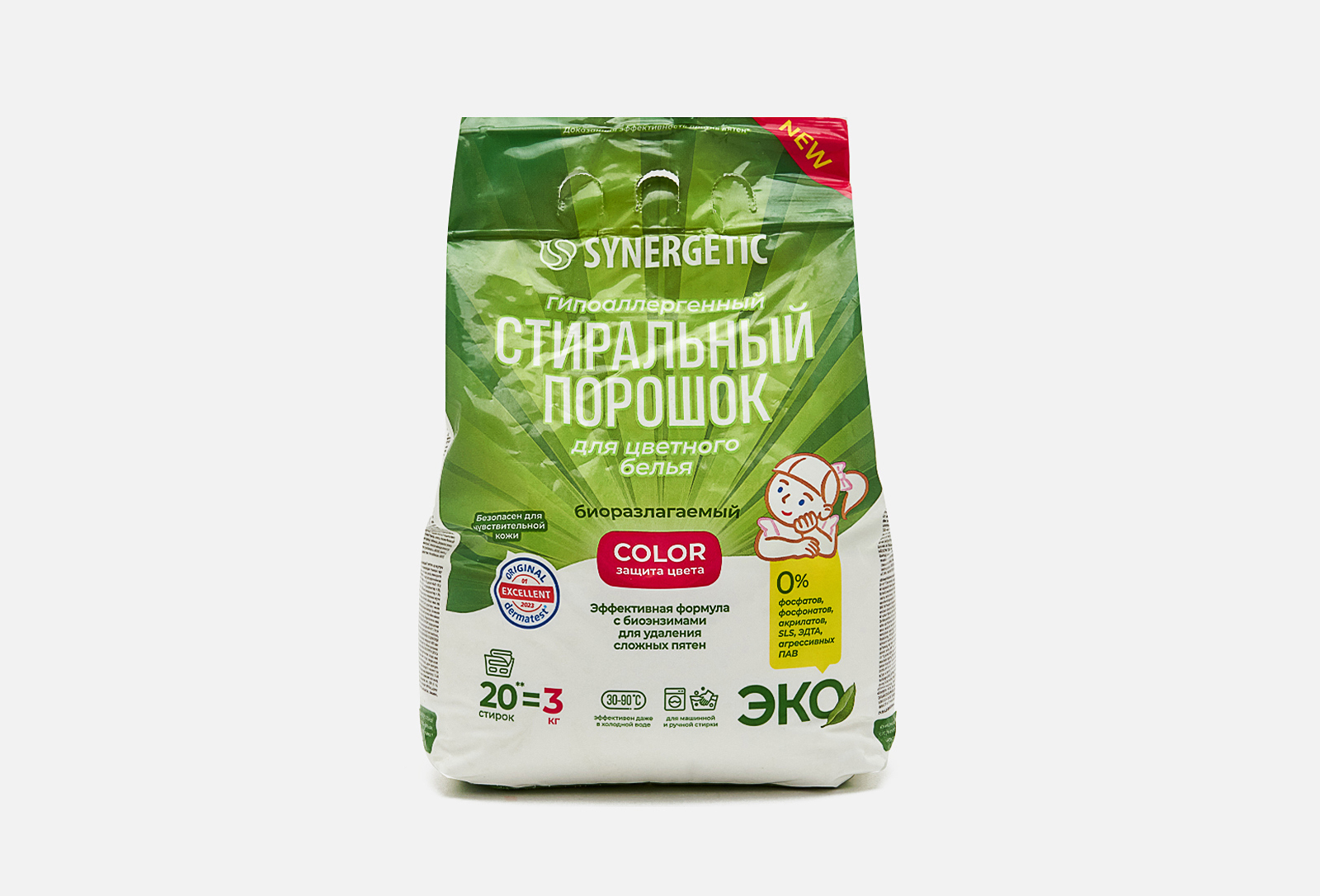 Synergetic Стиральный порошок COLOR 3000 г — купить, цена в Москве