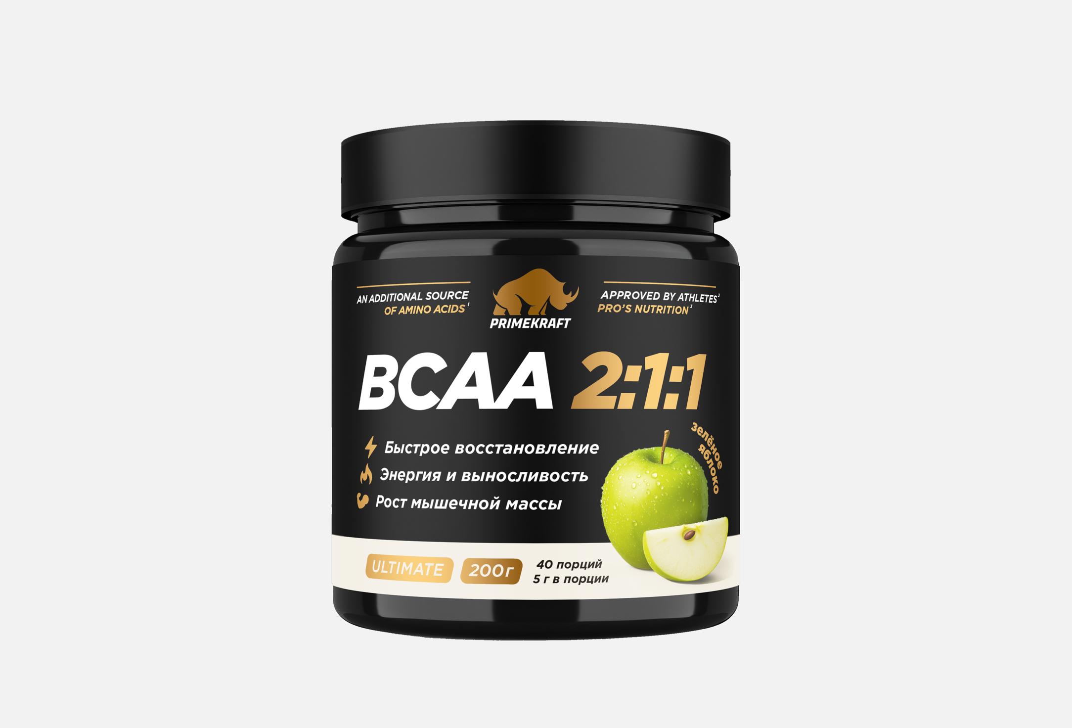 Prime Kraft BCAA со вкусом Зелёного яблока в порошке 200 г — купить ...